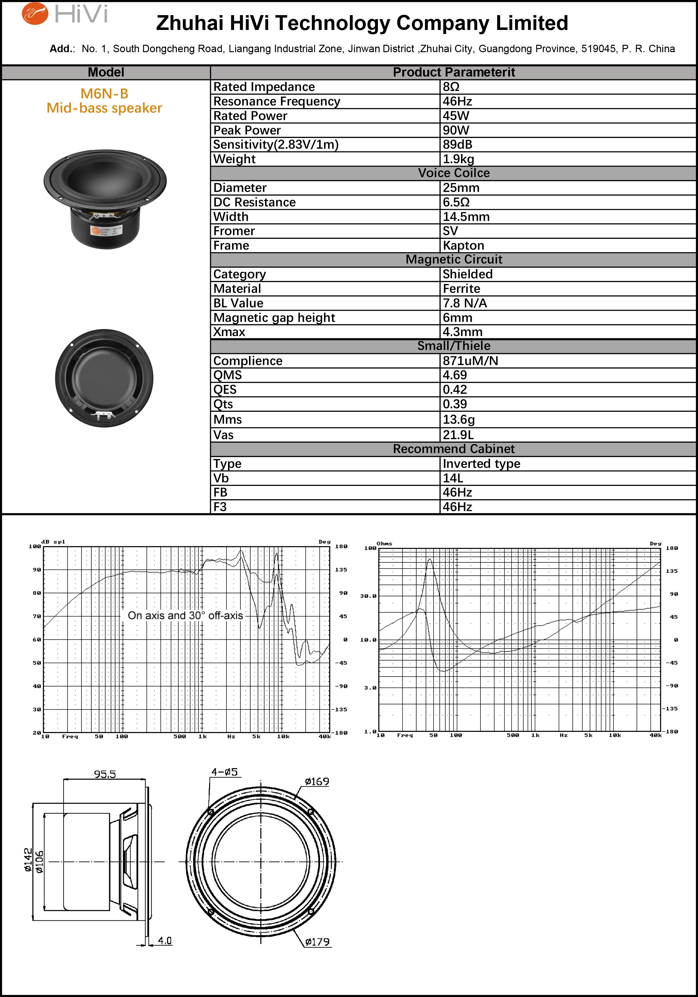 HiVi M6N-B 6" Damped Aluminum/Magnesium Cone Woofer